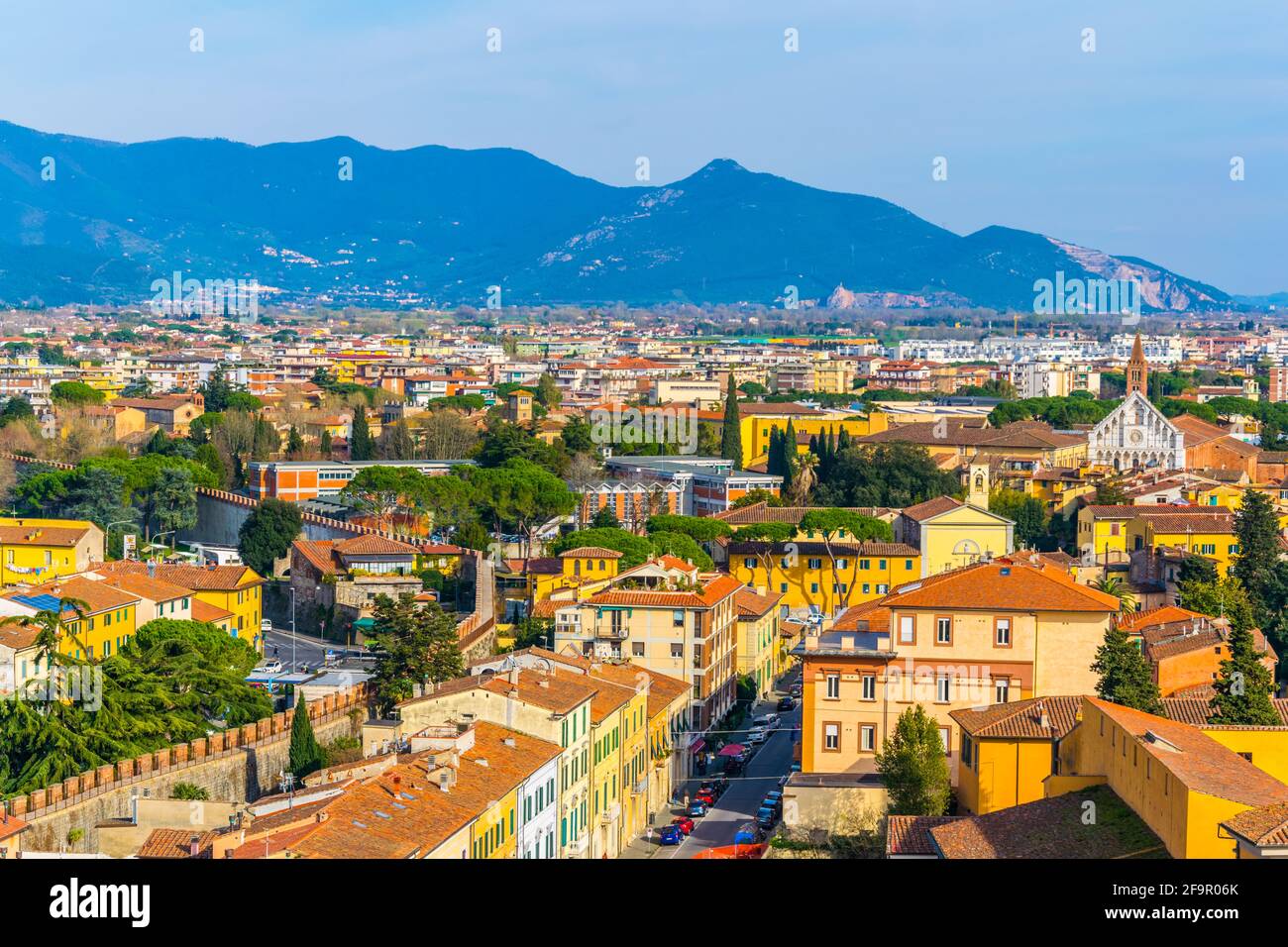 aerial view of the italian city pisa taken from the top of the leaning ...