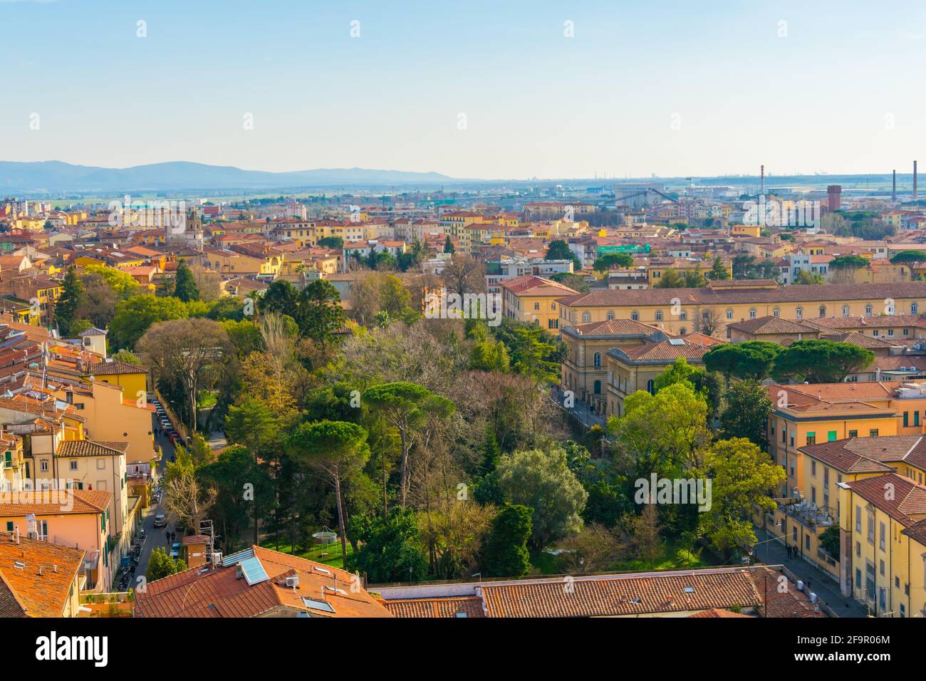 aerial view of the italian city pisa taken from the top of the leaning ...