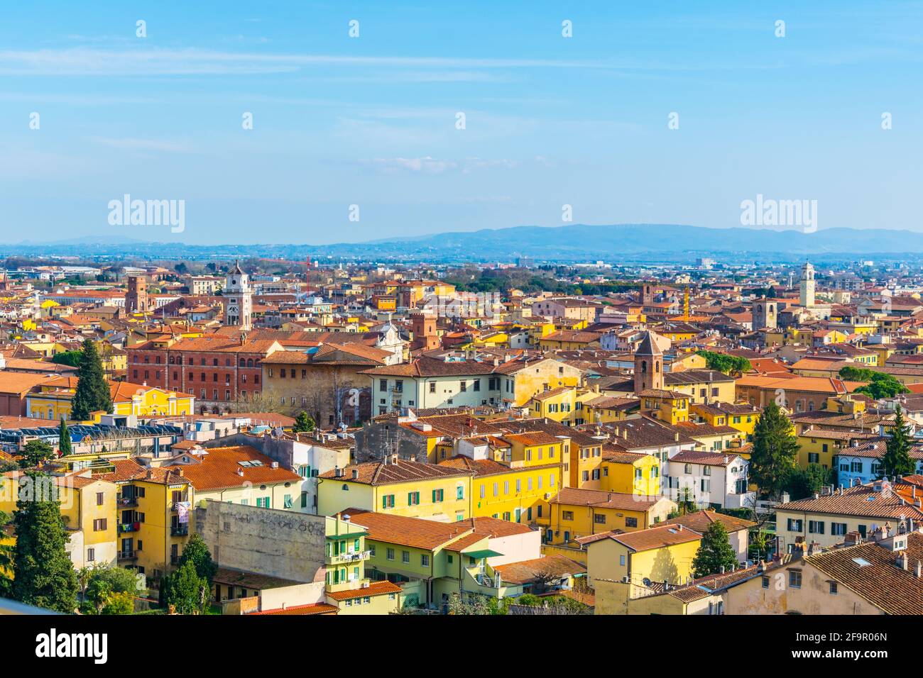 aerial view of the italian city pisa taken from the top of the leaning ...