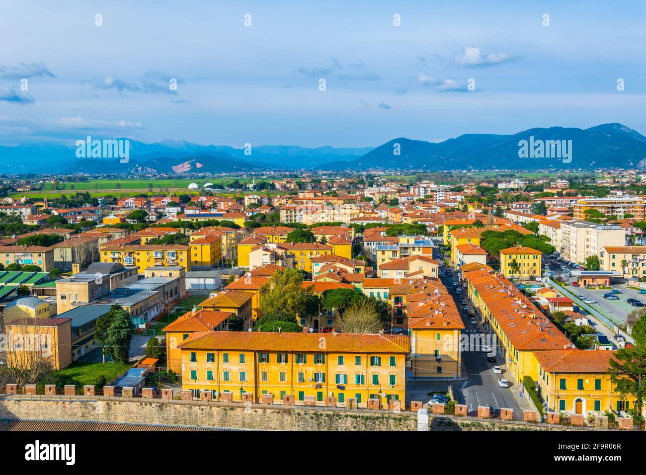 aerial view of the italian city pisa taken from the top of the leaning ...