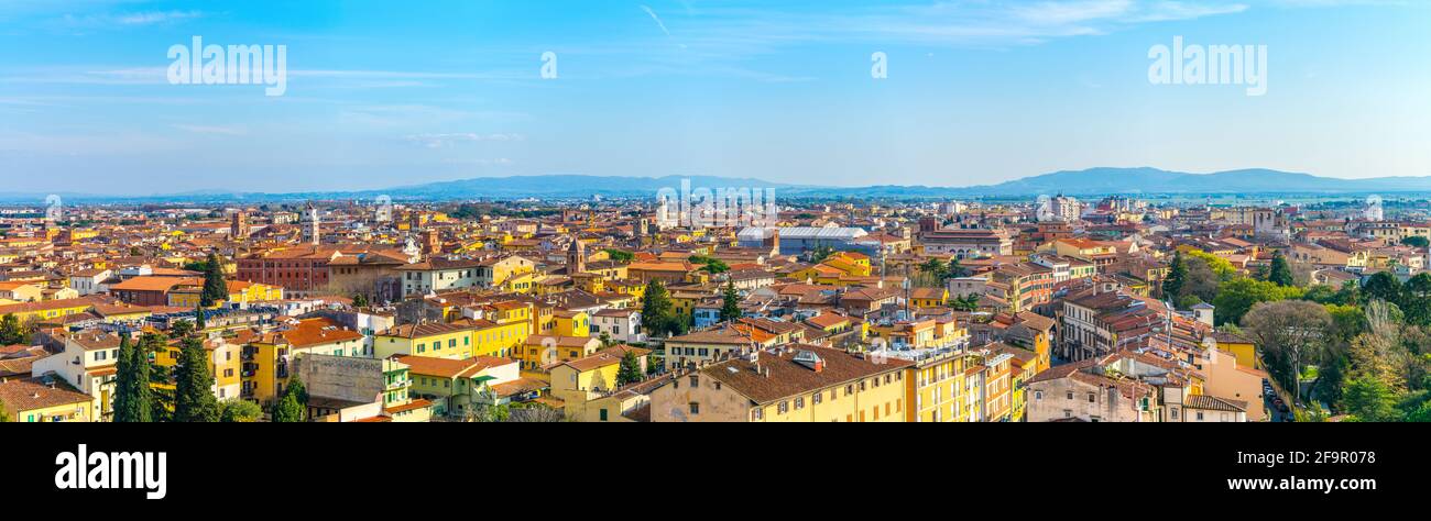 aerial view of the italian city pisa taken from the top of the leaning ...