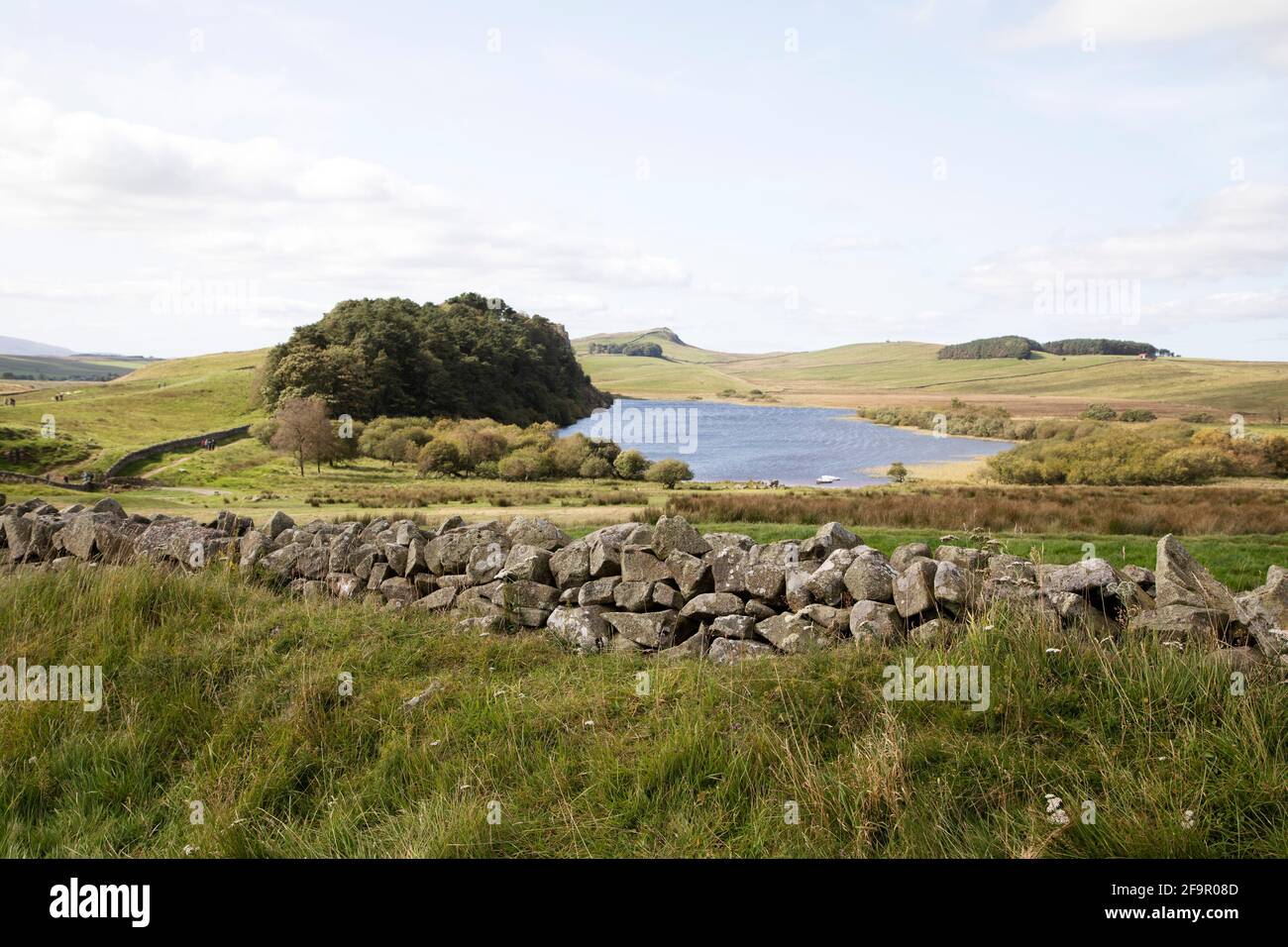 Dry stone wall in Northumberland, England. The wall overlooks Crag ...