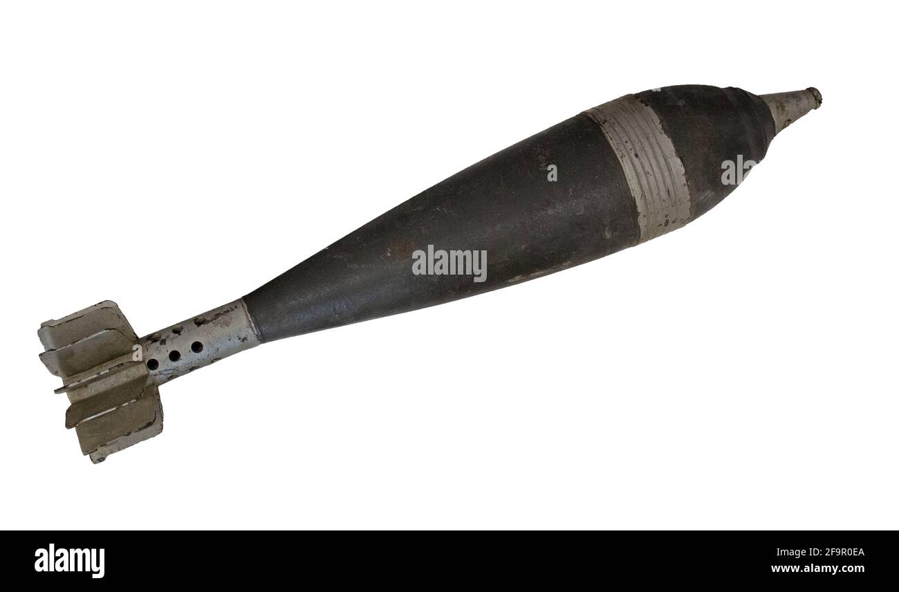 Projectile, bomb, rocket isolated on white background. Large exploding ...