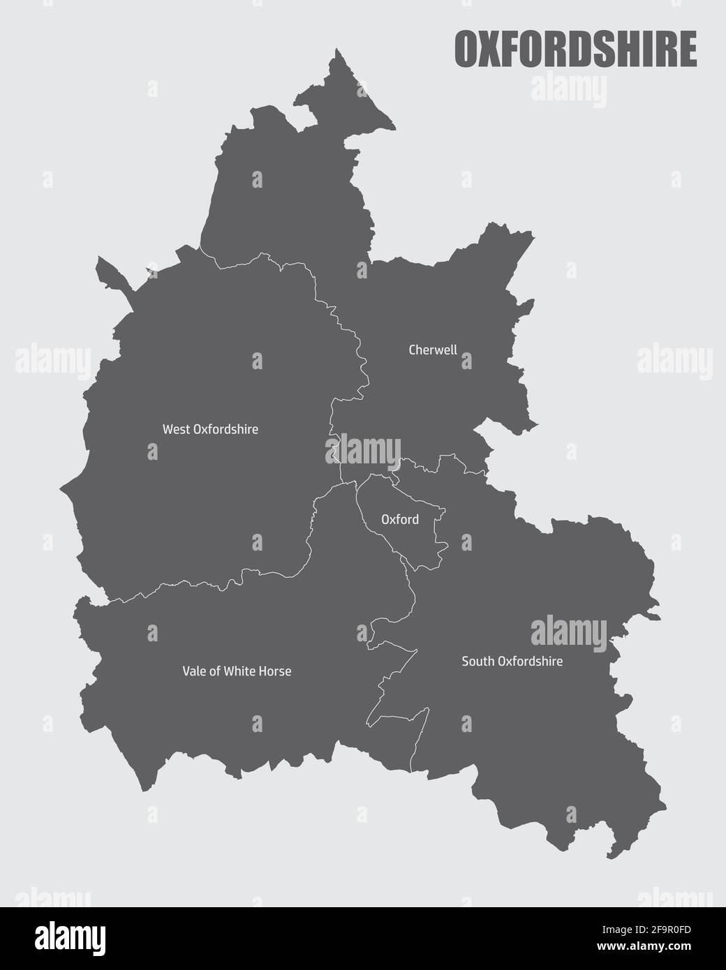 The Oxfordshire county isolated map divided in districts with labels ...
