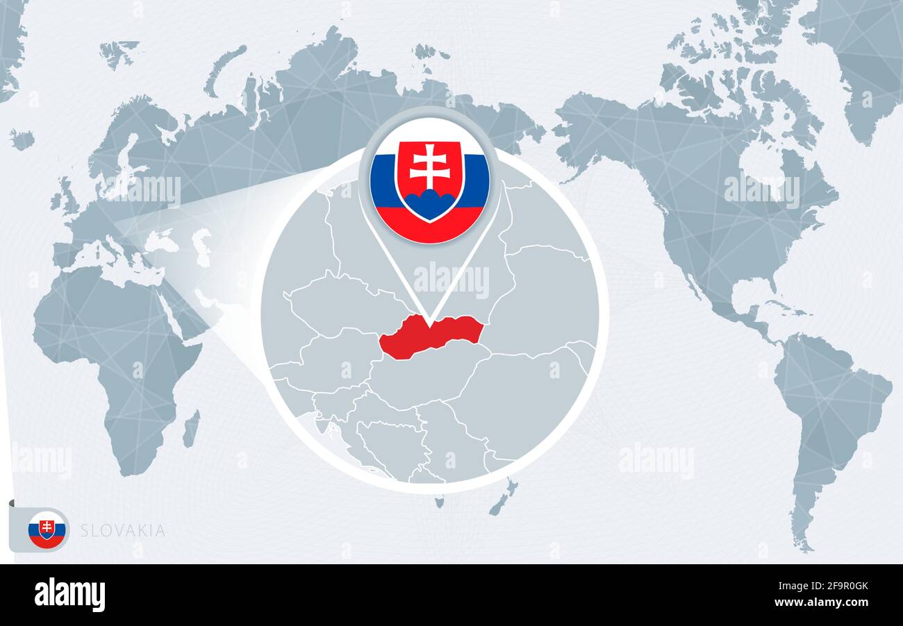 Pacific Centered World map with magnified Slovakia. Flag and map of ...