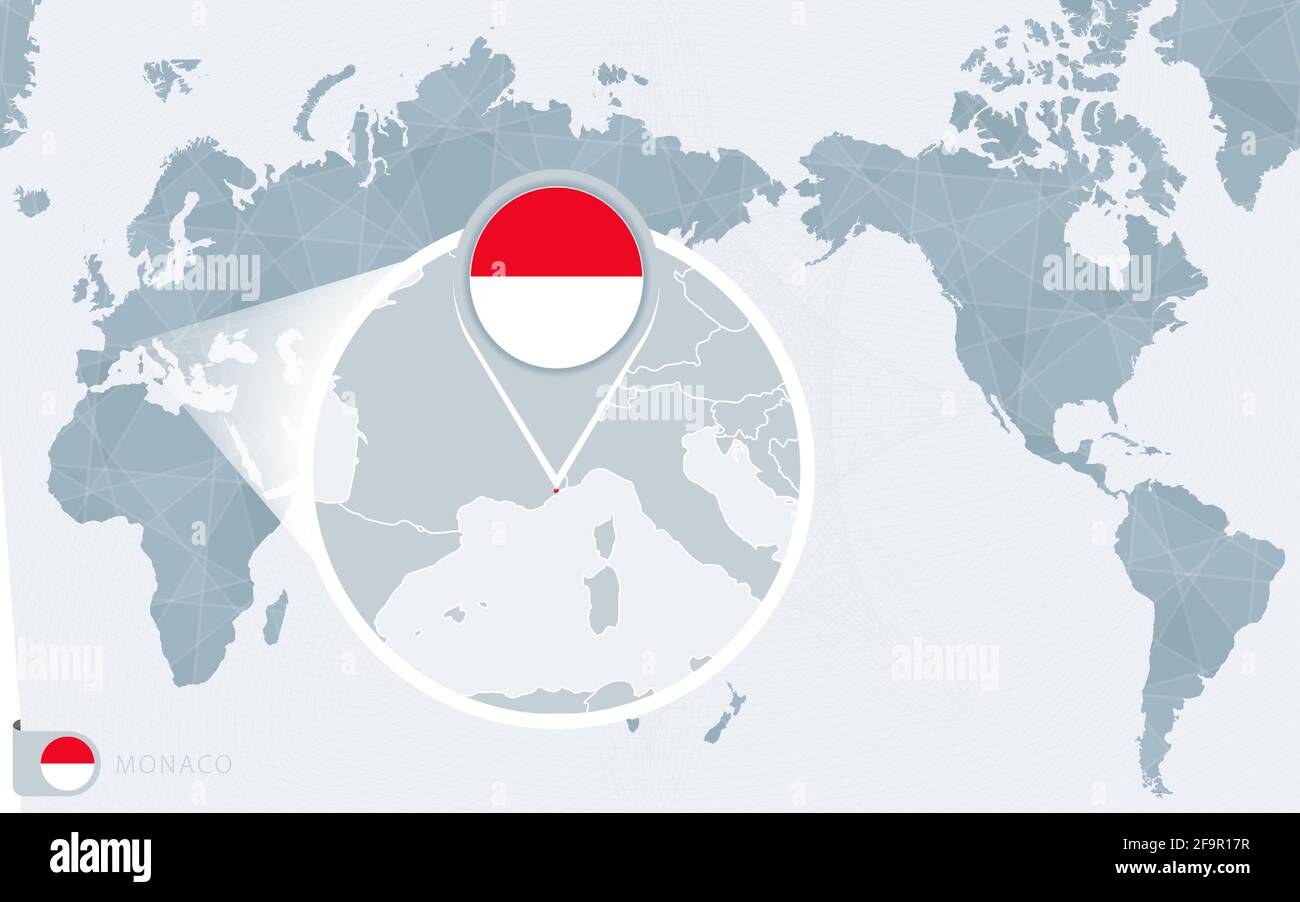 Pacific Centered World map with magnified Monaco. Flag and map of ...