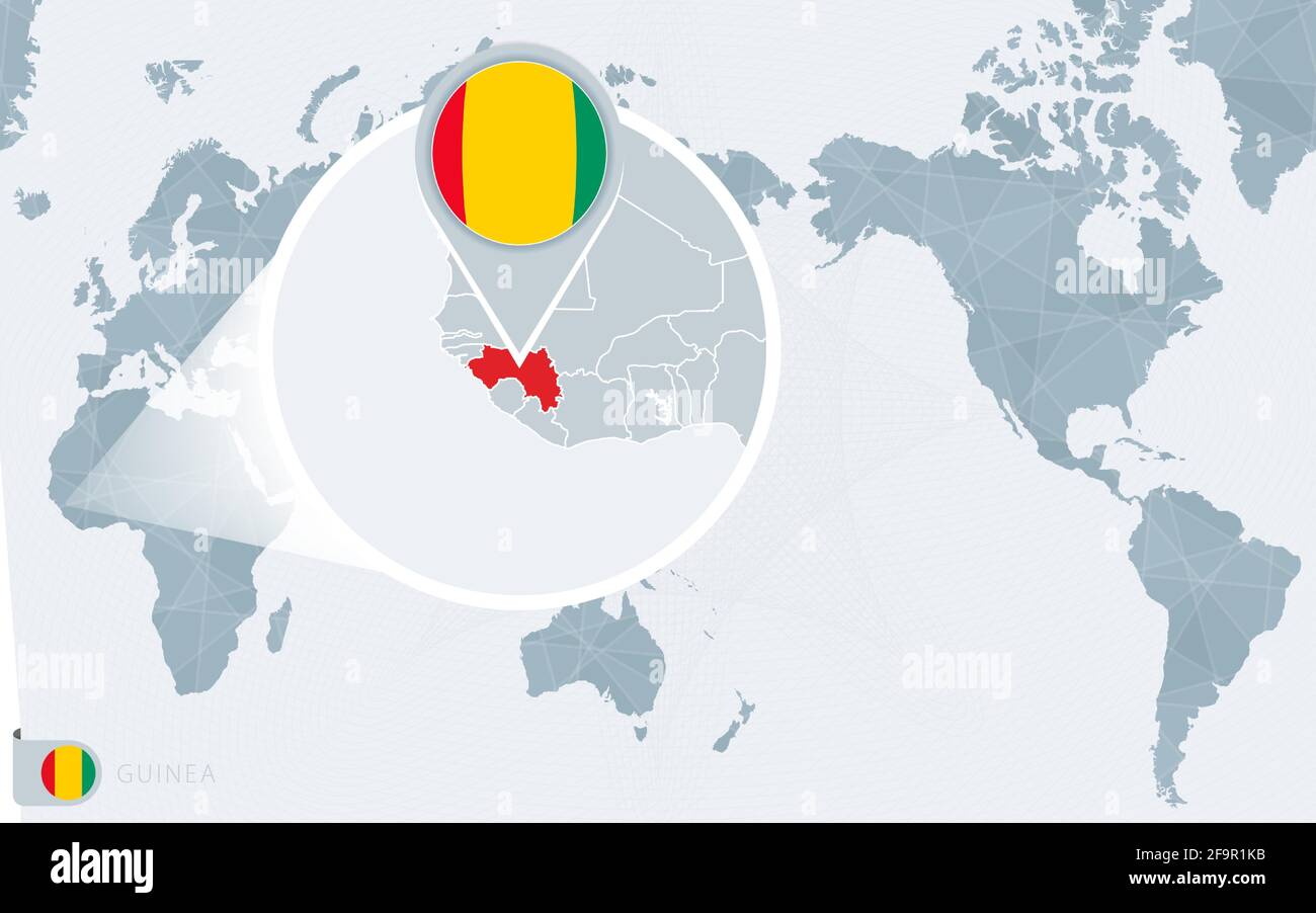 Pacific Centered World map with magnified Guinea. Flag and map of ...