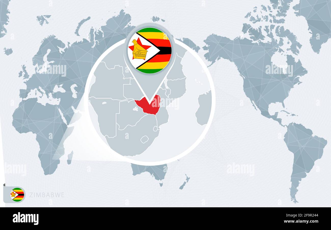 Pacific Centered World map with magnified Zimbabwe. Flag and map of ...