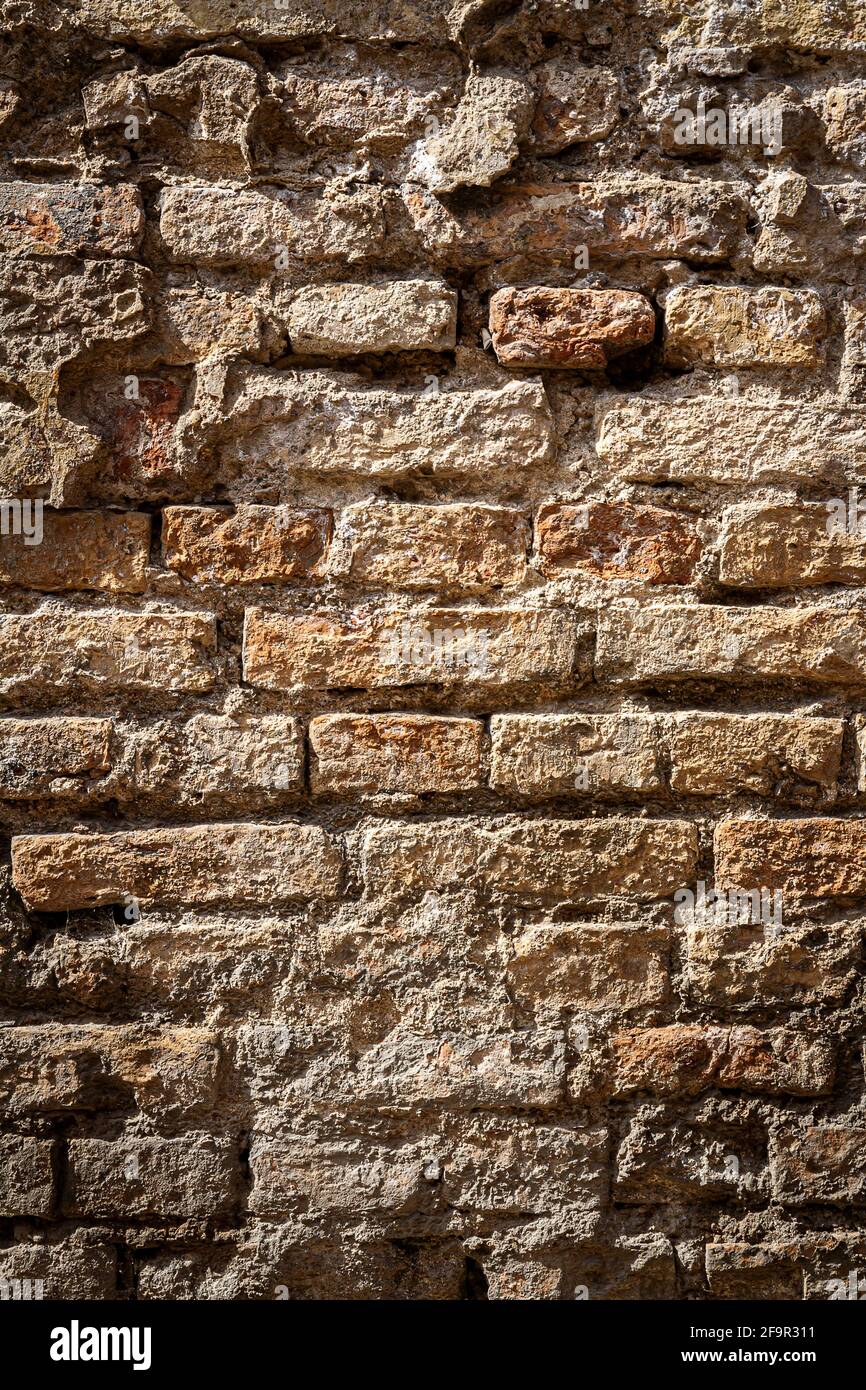 Old brick and plaster wall texture background. Painted distressed wall ...