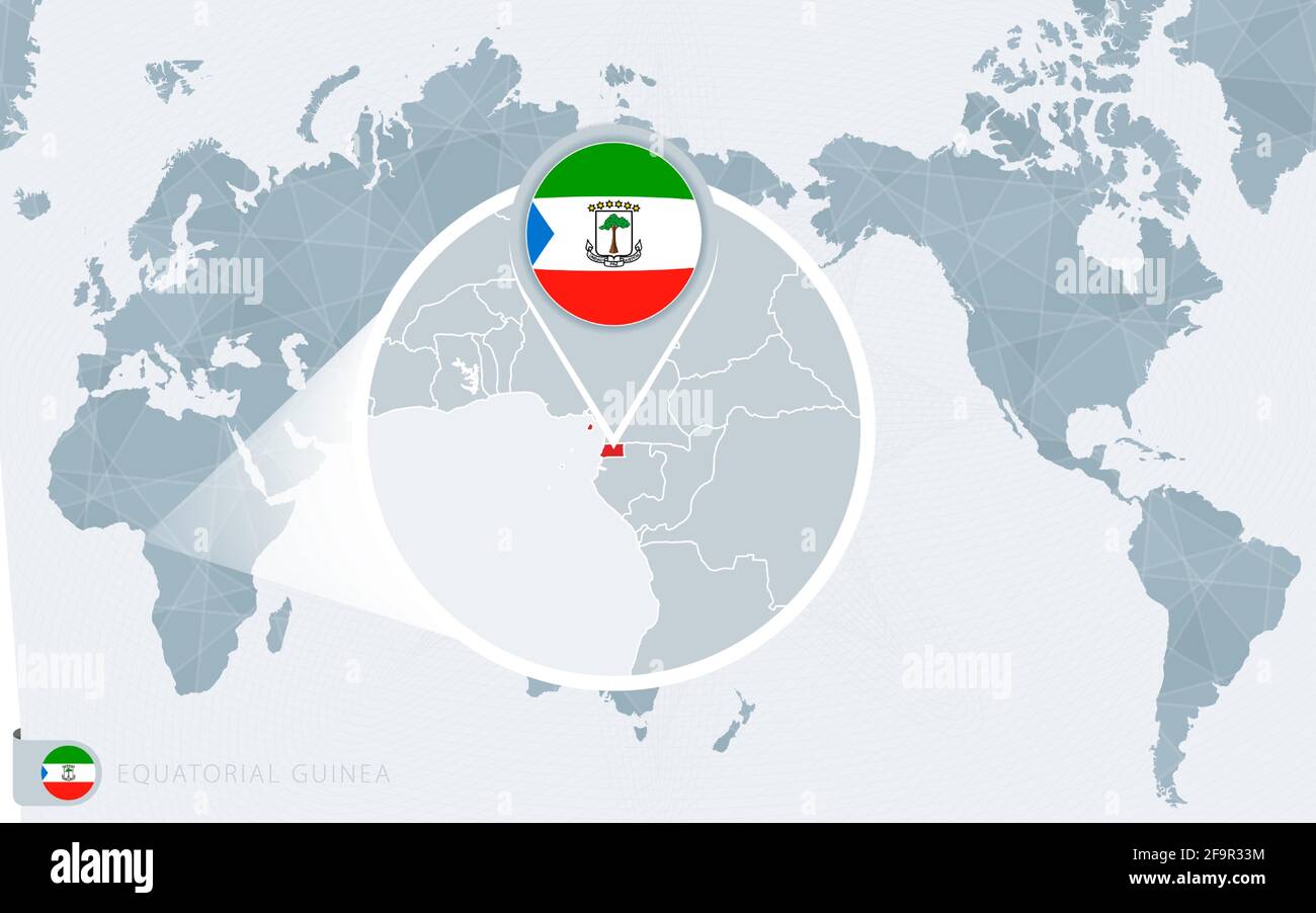 Pacific Centered World map with magnified Equatorial Guinea. Flag and ...