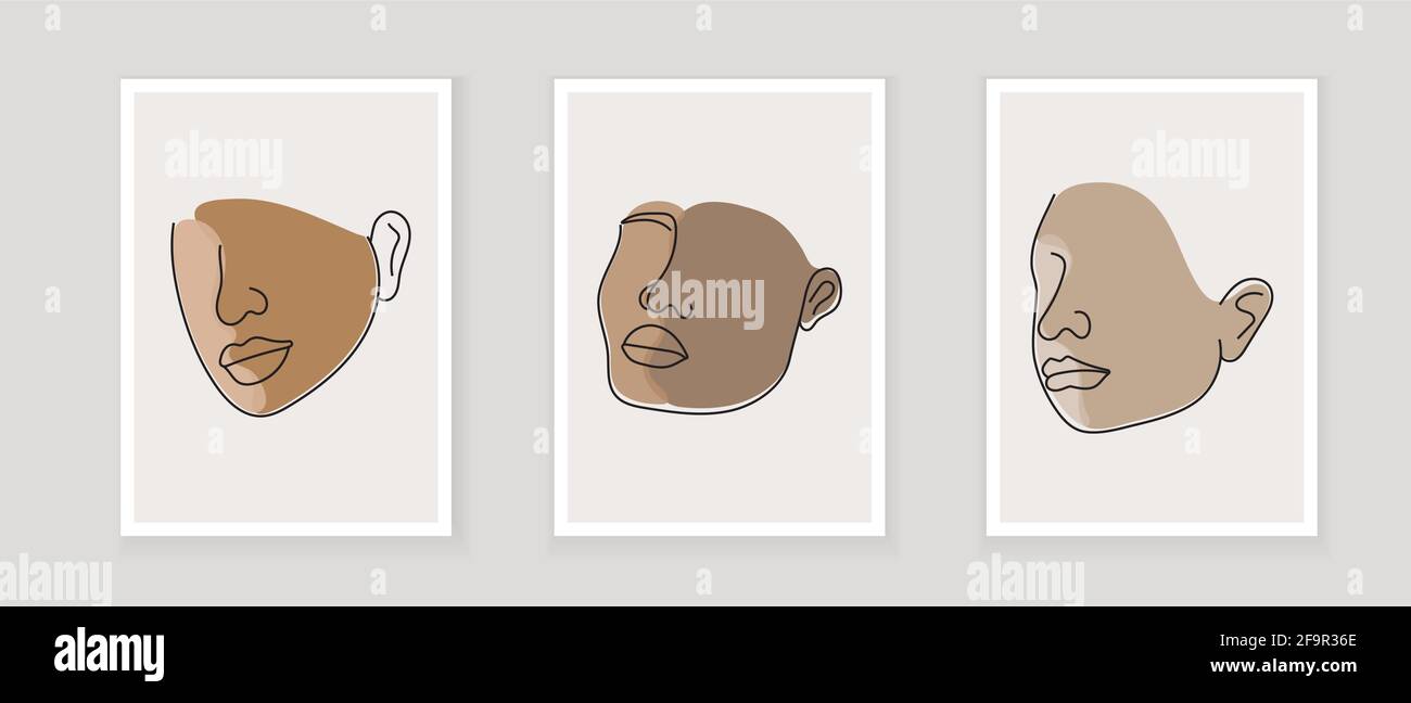 Boho afro faces on abstract wall art vector. Surreal portrait, African ...