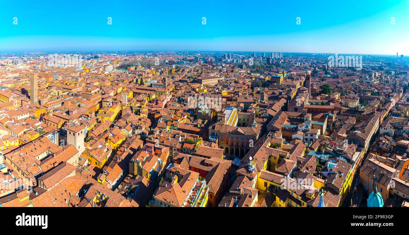 Aerial view of Via zamboni and ist neighborhood including Basilica di ...