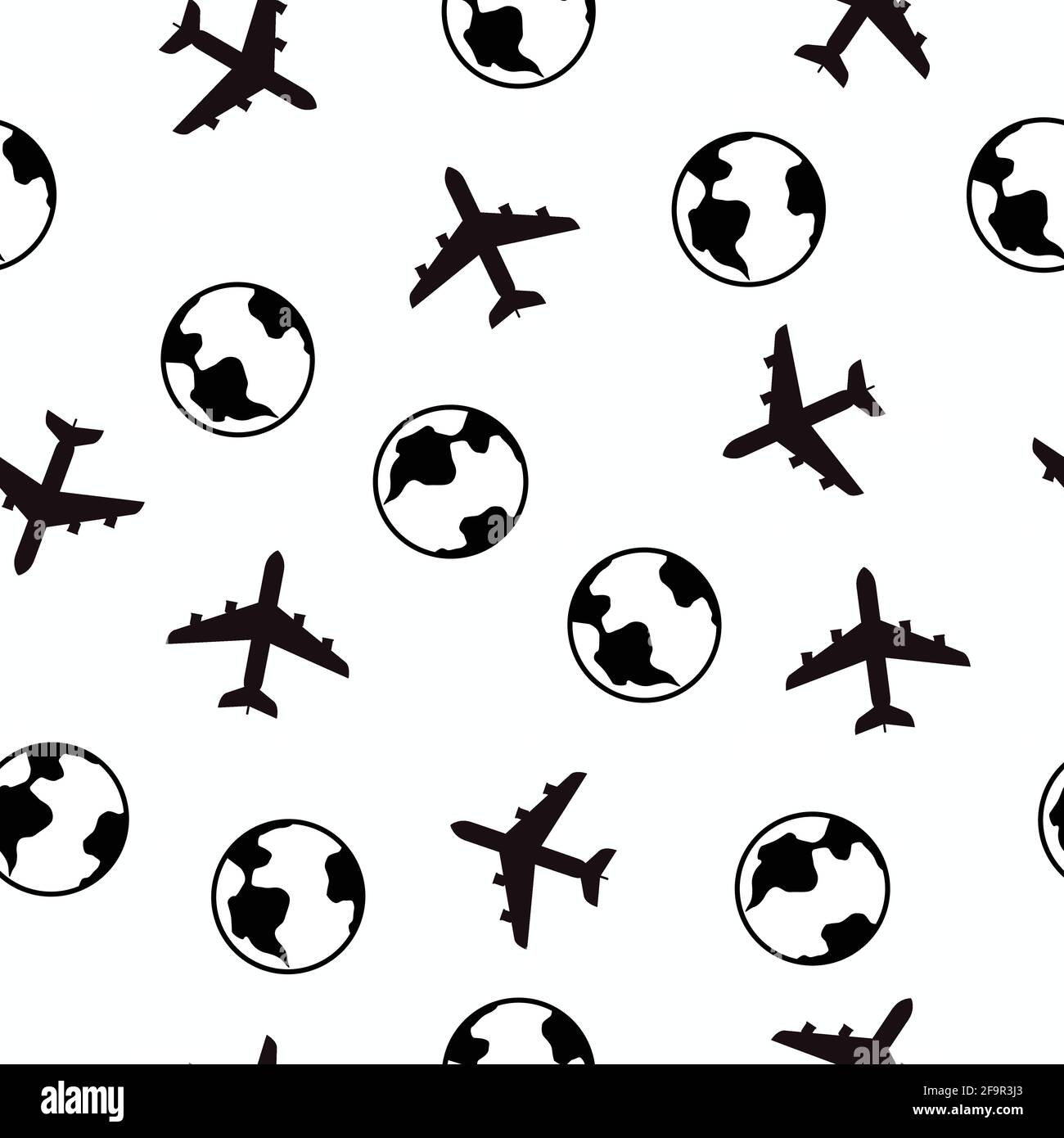 Travel pattern. Vector seamless pattern with planes and earth globes ...
