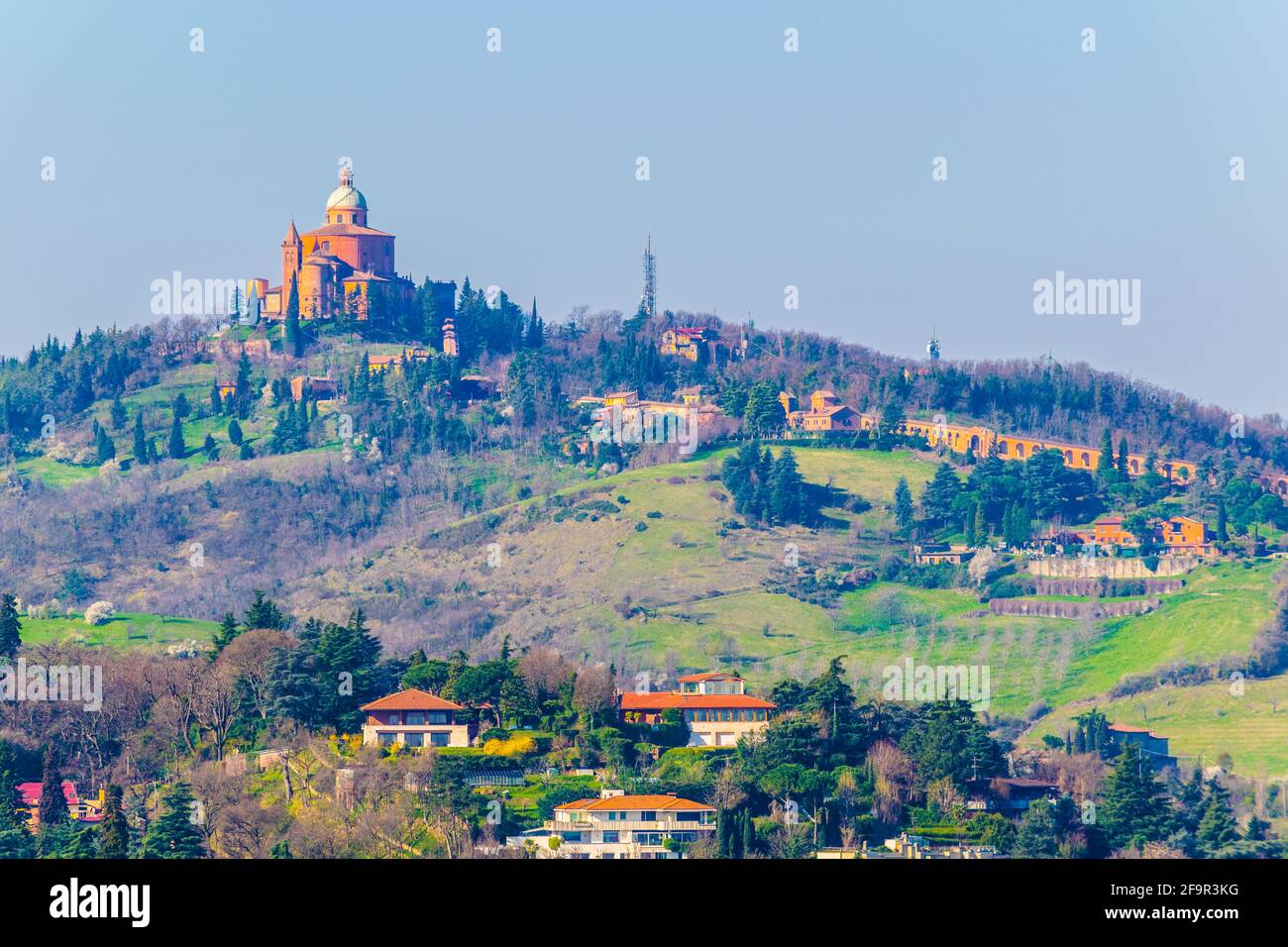 Aerial view of the sanctuary of Madonna di San Luca connected to ...