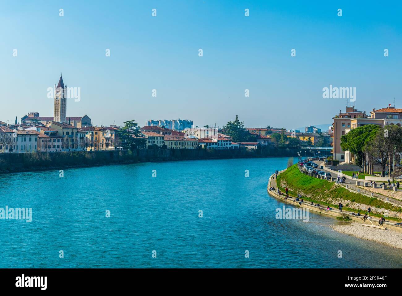 riverside of the adige river in the italian city verona Stock Photo - Alamy