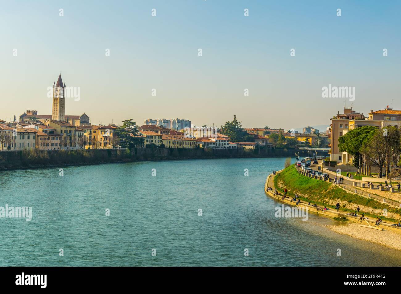 riverside of the adige river in the italian city verona Stock Photo - Alamy