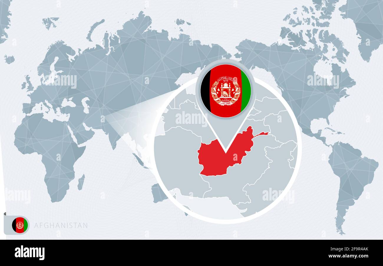 Pacific Centered World map with magnified Afghanistan. Flag and map of ...