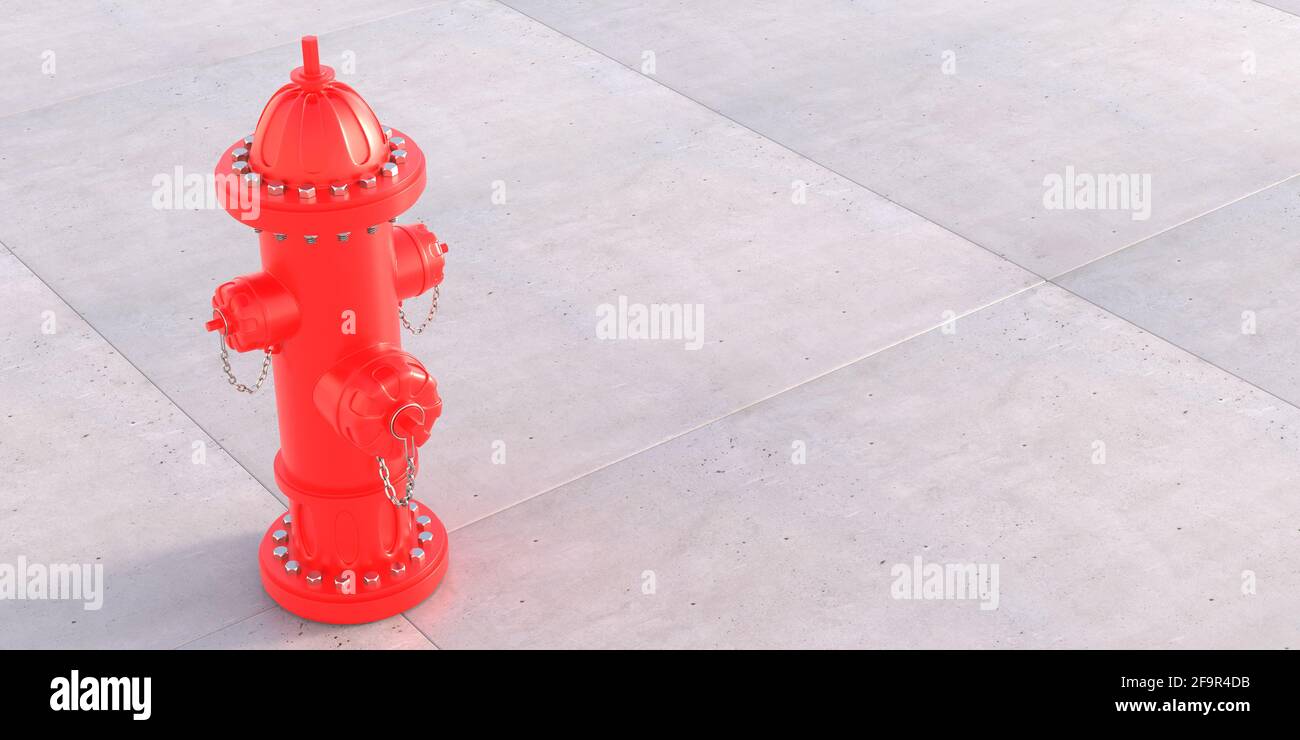 Fire hydrant red color on concrete floor background. Firefighting ...