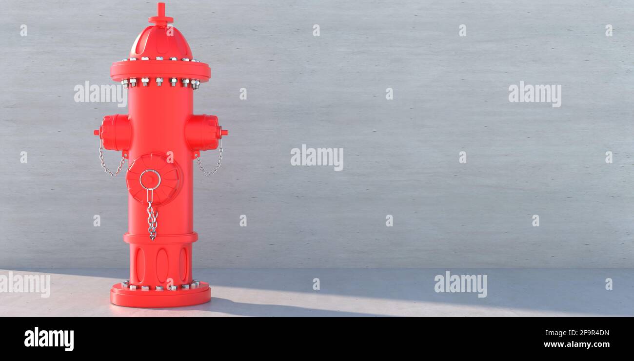 Fire hydrant red color on concrete floor and wall background ...