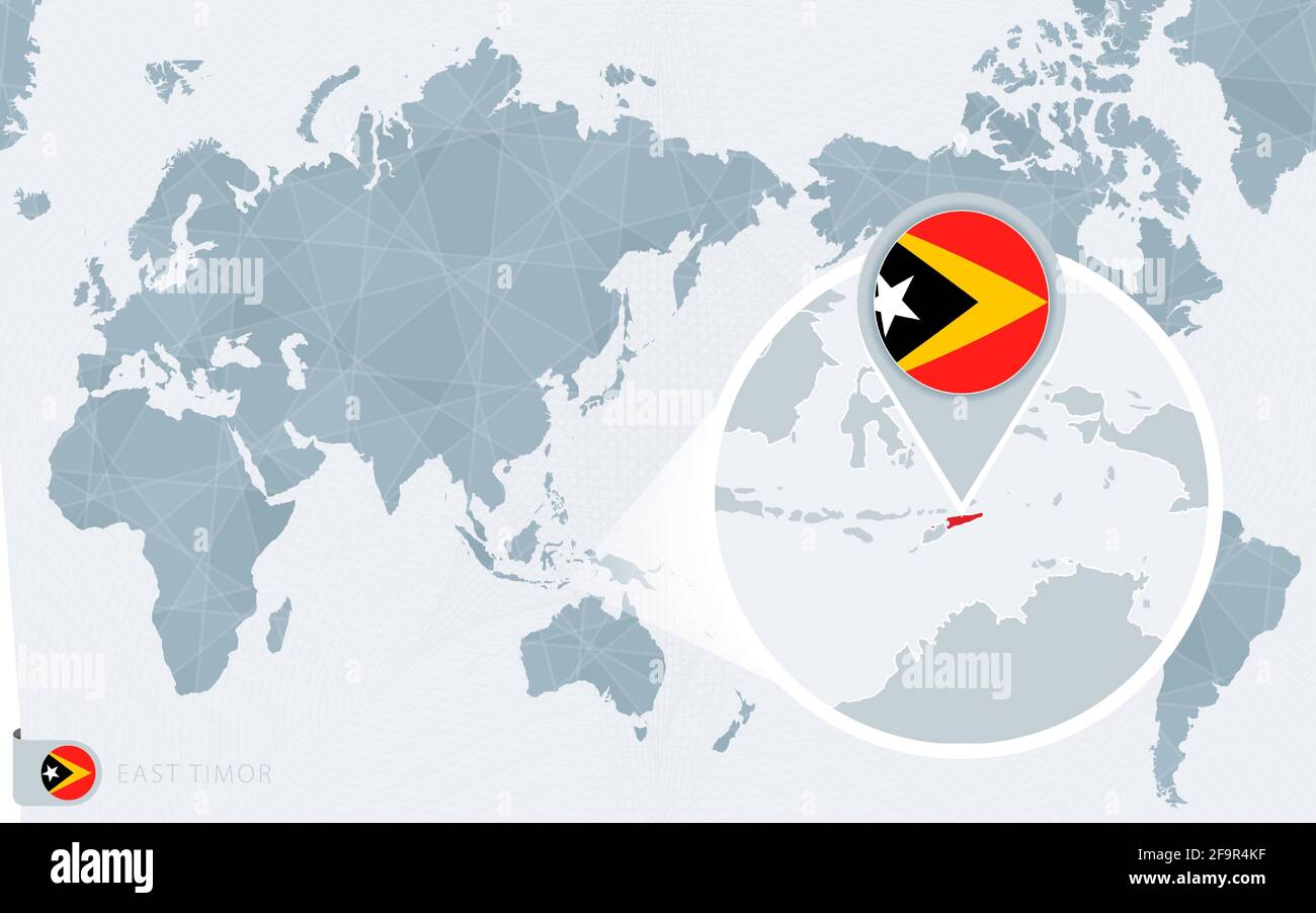 Pacific Centered World map with magnified East Timor. Flag and map of ...