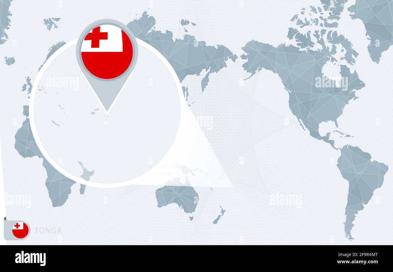 Pacific Centered World map with magnified Tonga. Flag and map of Tonga ...