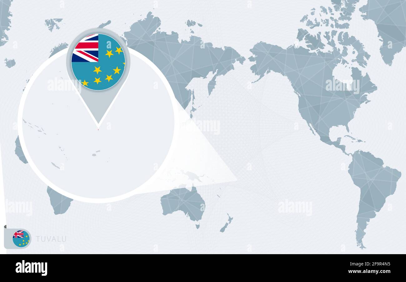 Pacific Centered World map with magnified Tuvalu. Flag and map of ...
