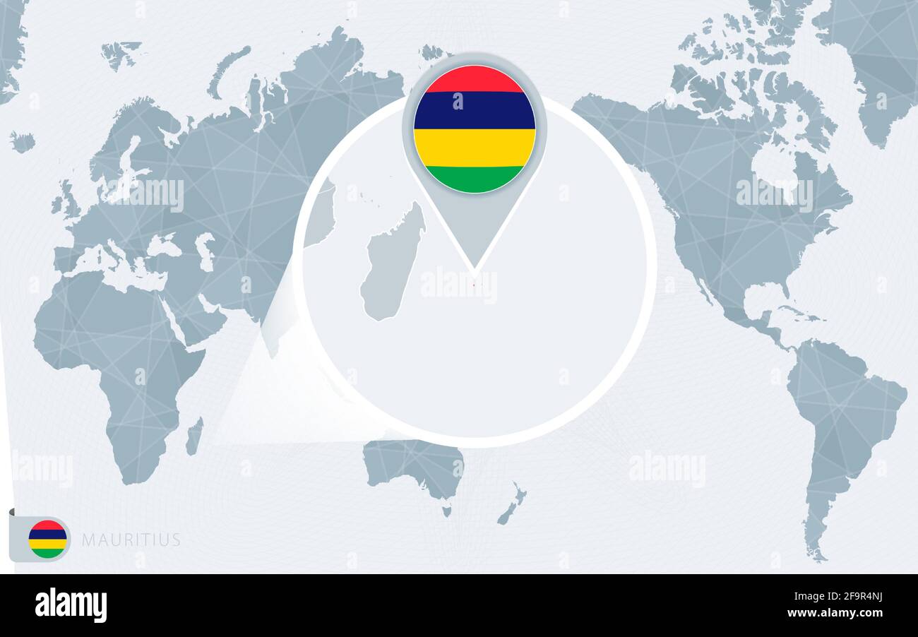 Pacific Centered World map with magnified Mauritius. Flag and map of ...