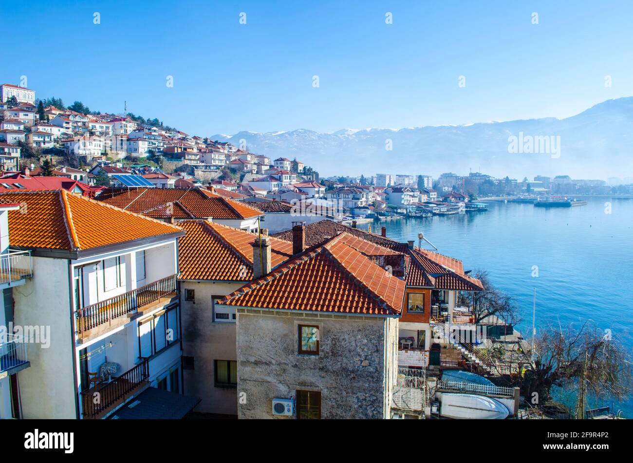 aerial view of a coast in macedonian city ohrid which is included in ...