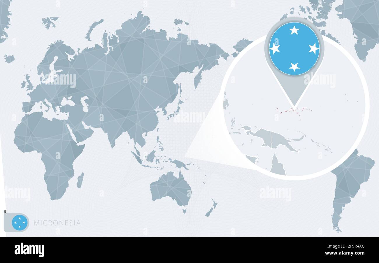 Pacific Centered World map with magnified Micronesia. Flag and map of ...
