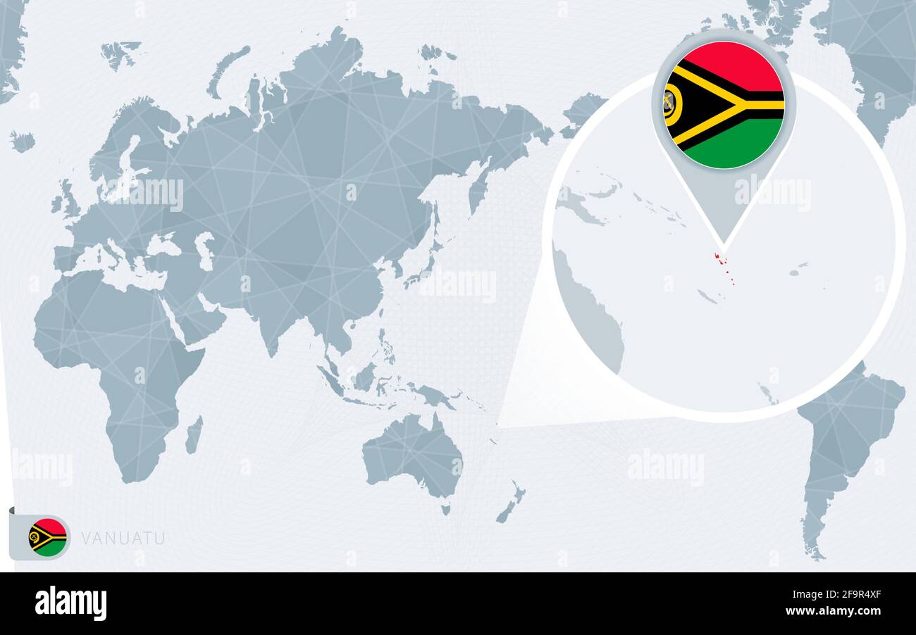 Pacific Centered World map with magnified Vanuatu. Flag and map of ...