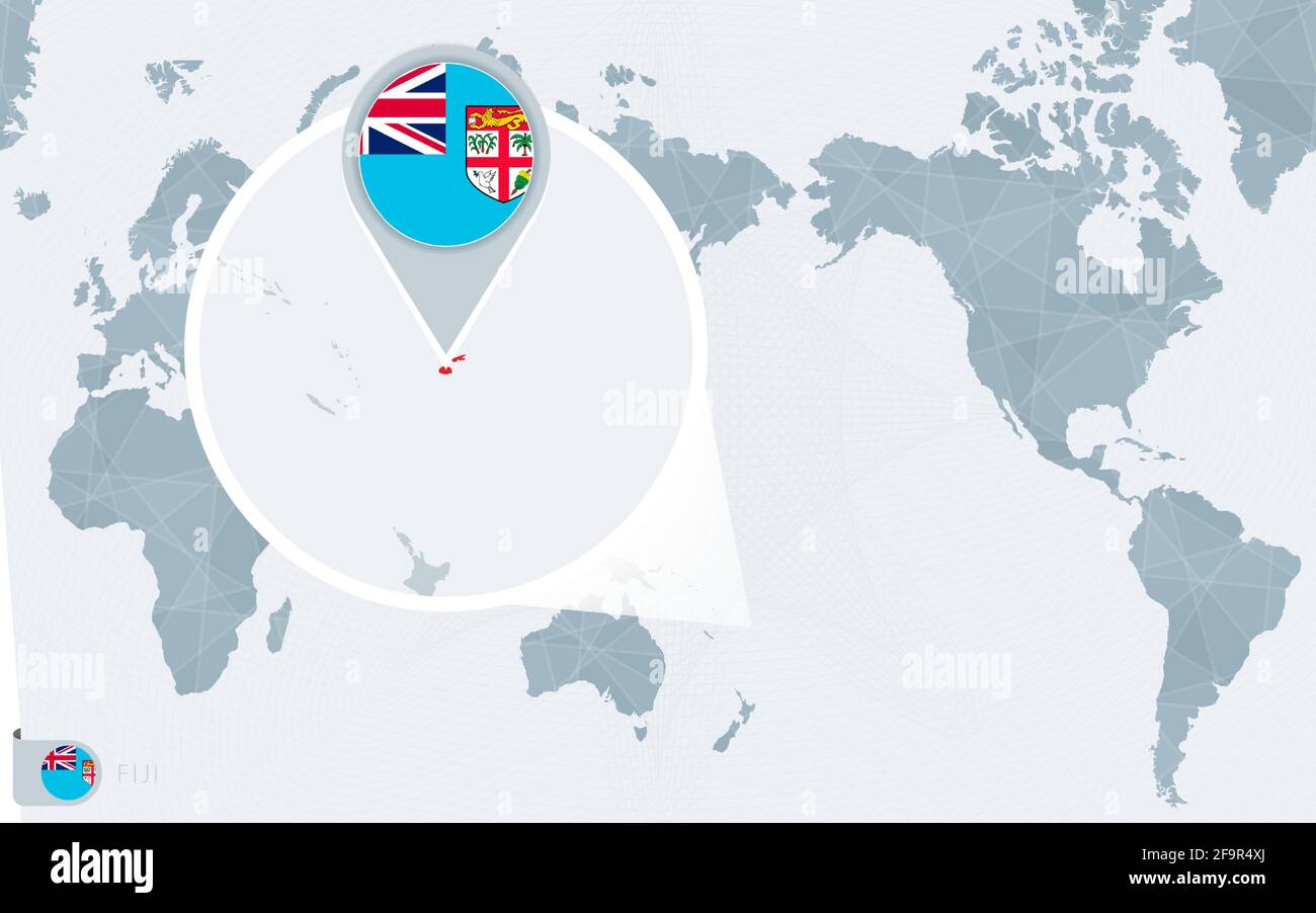 Pacific Centered World map with magnified Fiji. Flag and map of Fiji on ...