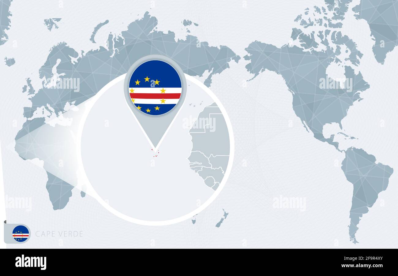 Pacific Centered World map with magnified Cape Verde. Flag and map of ...