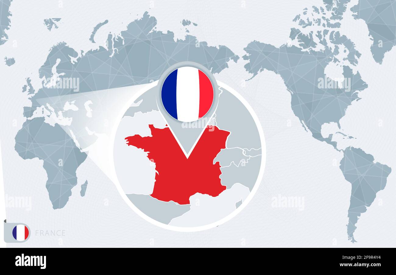 Pacific Centered World map with magnified France. Flag and map of ...