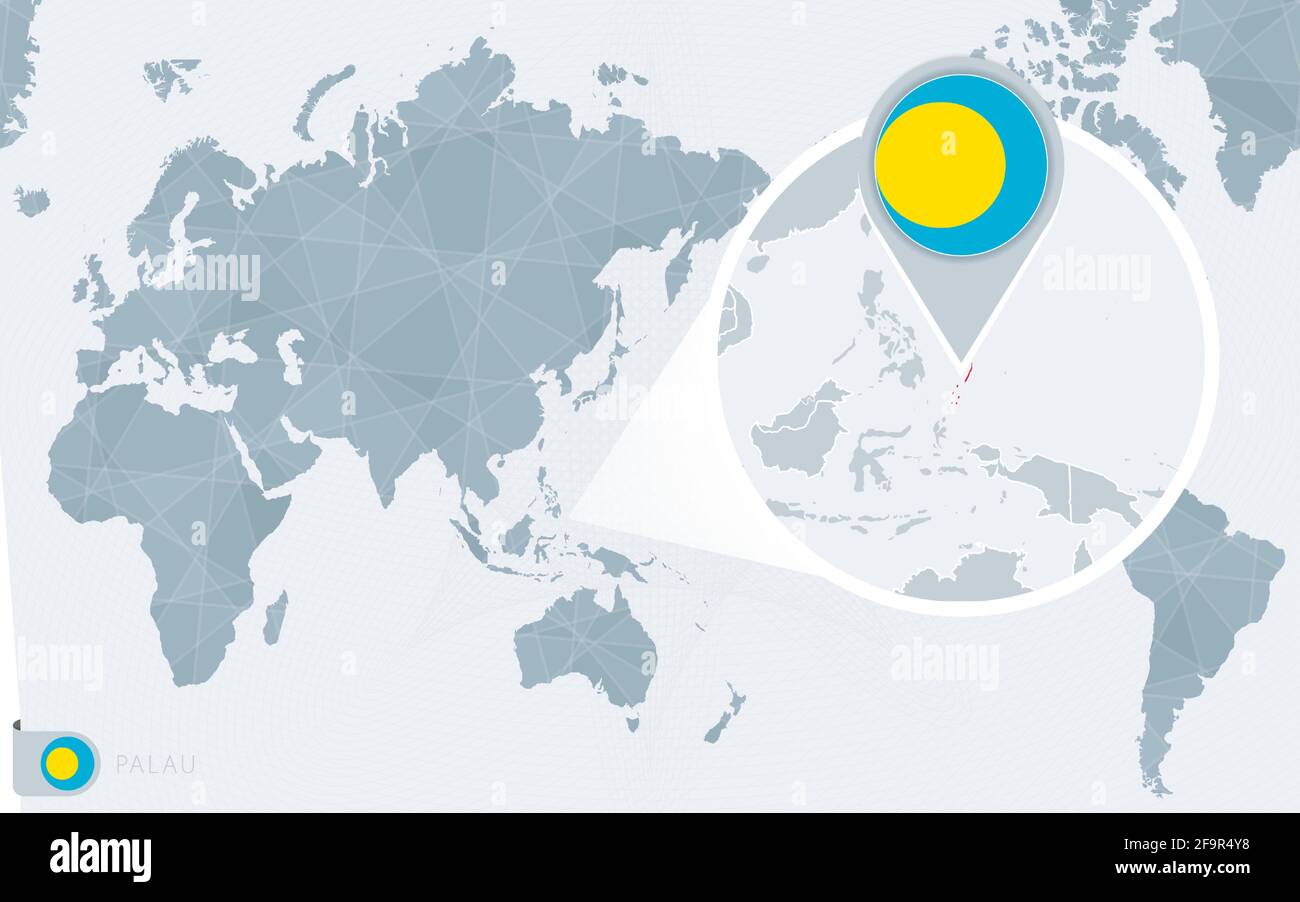 Pacific Centered World map with magnified Palau. Flag and map of Palau ...