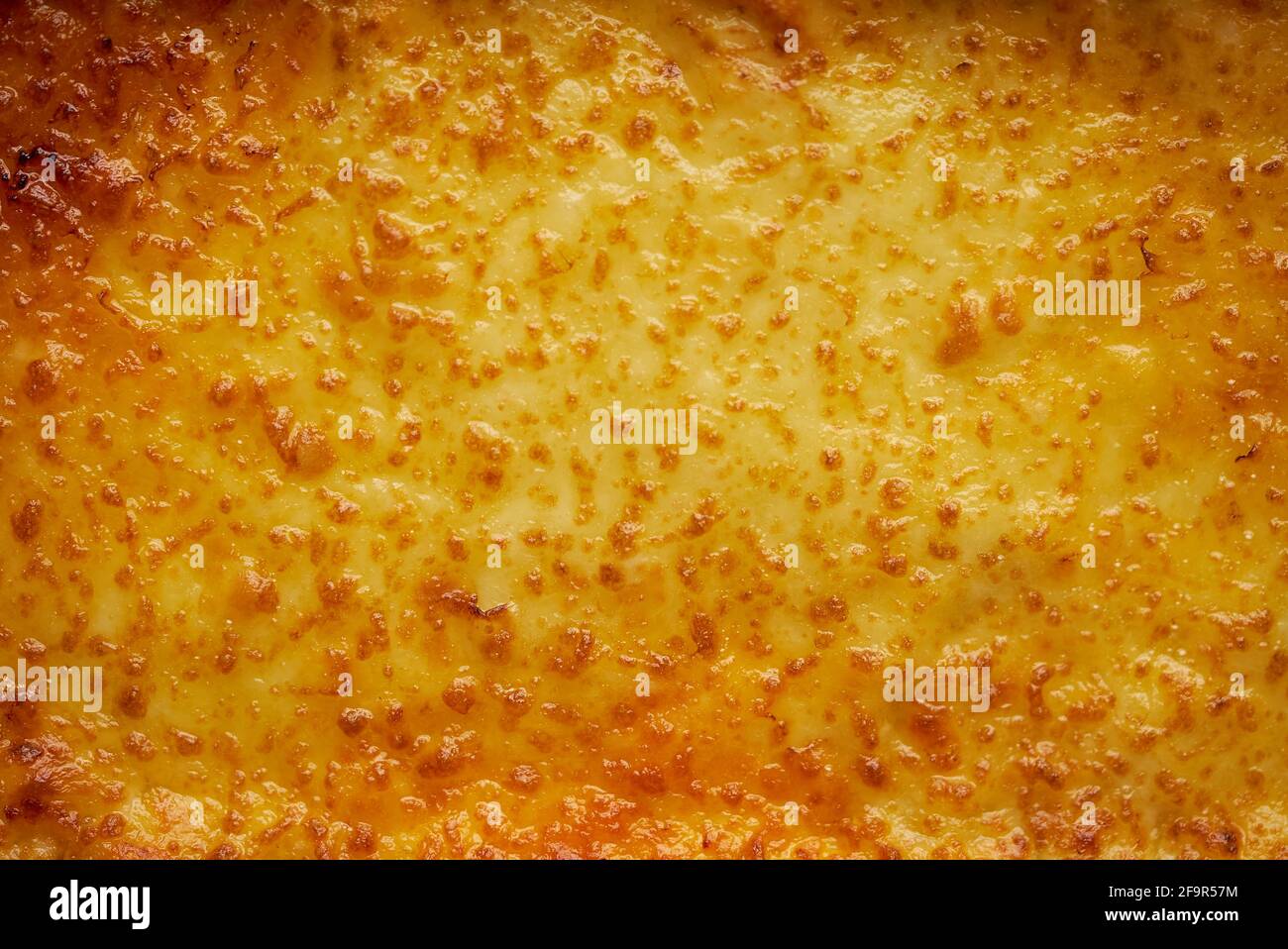Background texture of melted mozzarella cheese on a lasagne or pizza ...
