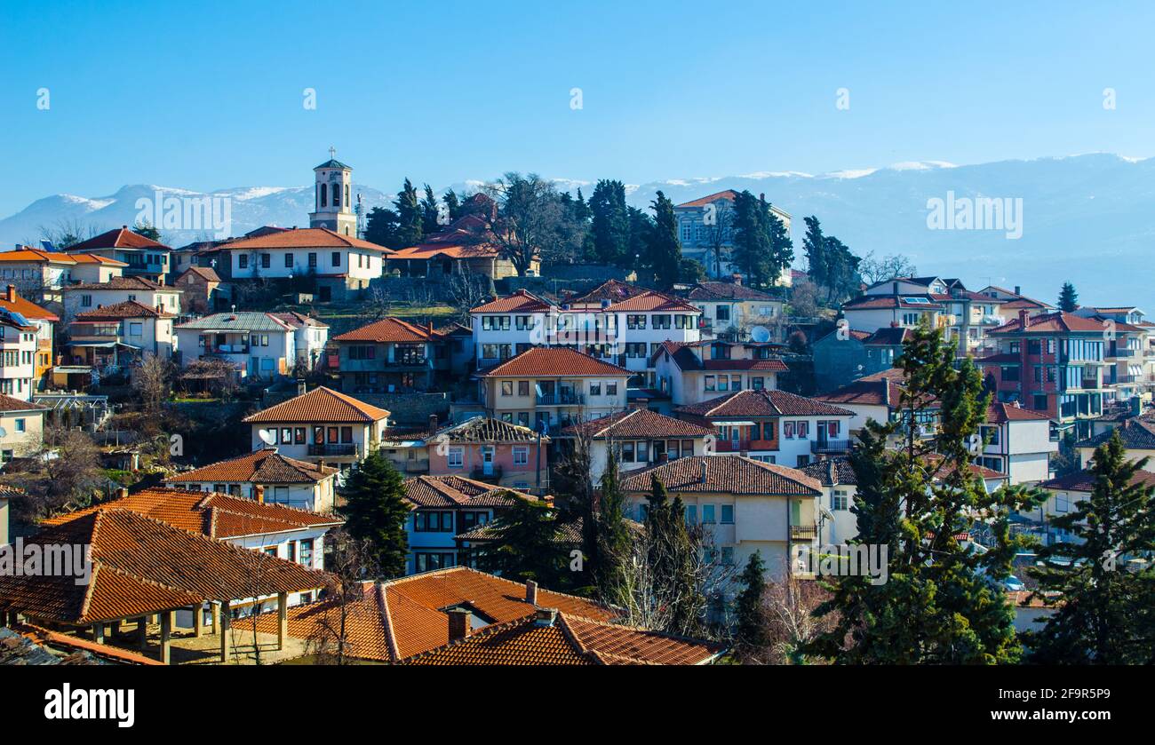 aerial view of macedonian top holiday destination ohrid, which belongs ...