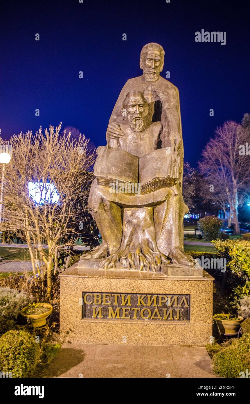 statue of saint cyril and methodius situated in macedonian town ohrid ...