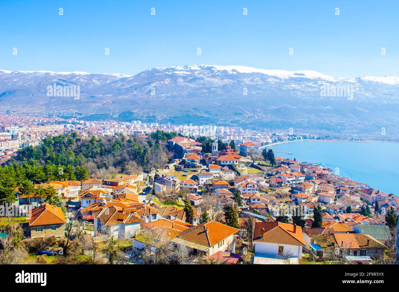 aerail view of macedonian city ohrid, which is famous for its unesco ...