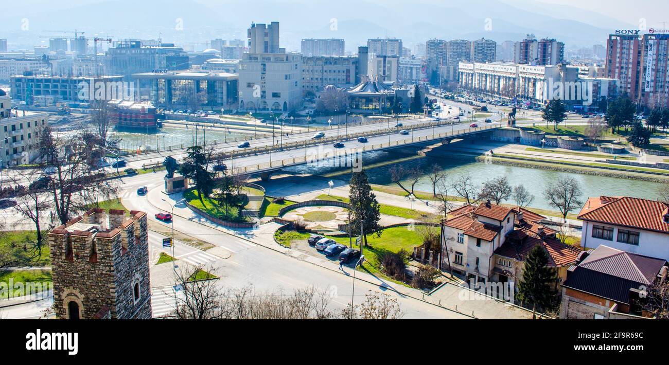 aerial view of macedonian capital skopje taken from the kale fortress ...