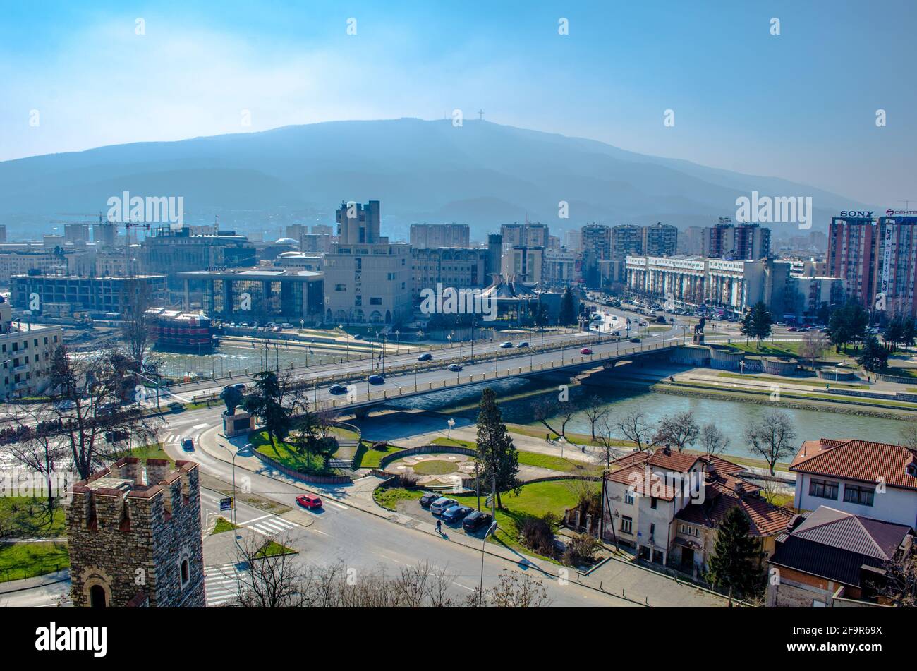 aerial view of macedonian capital skopje taken from the kale fortress ...