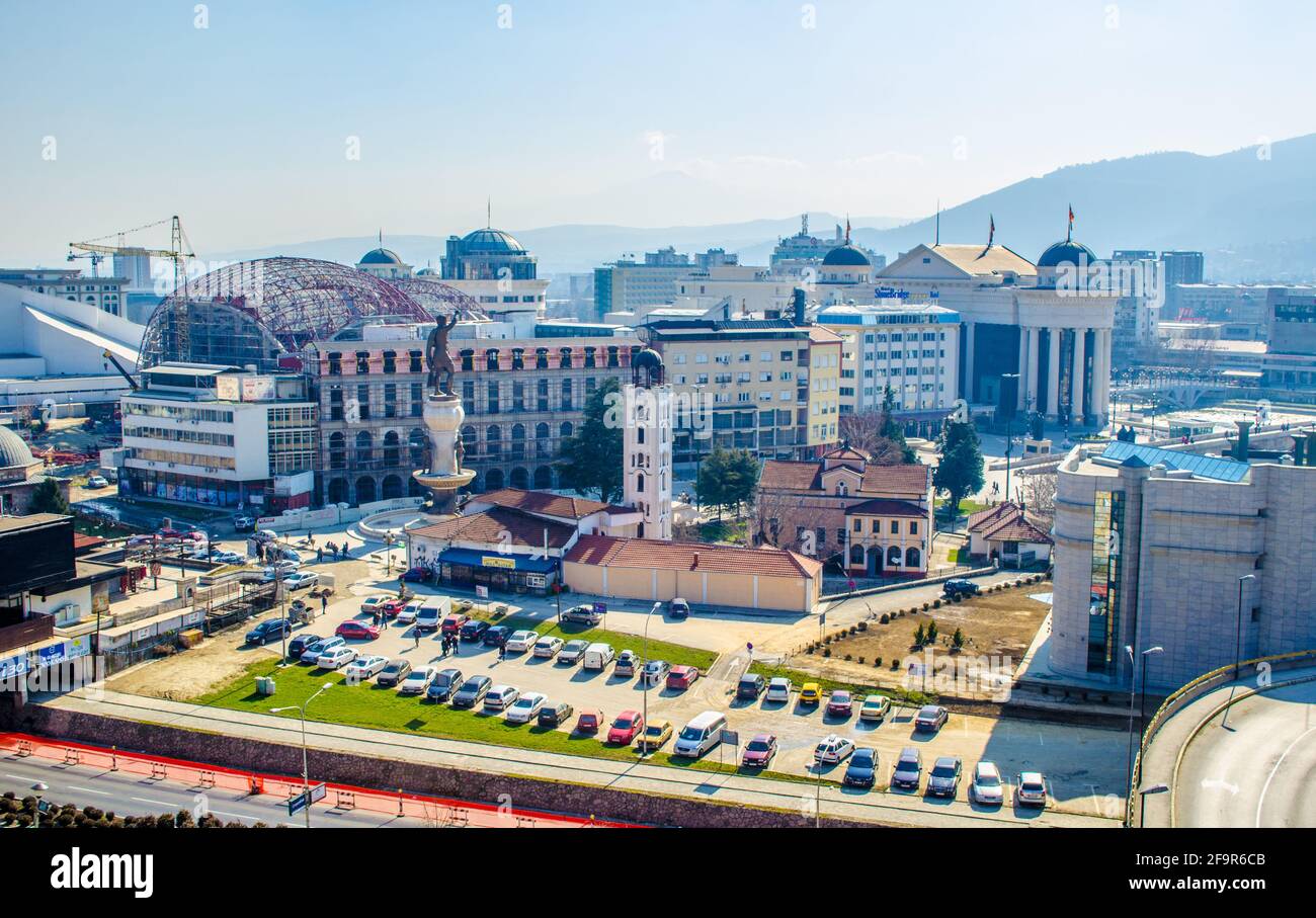 aerial view of macedonian capital skopje taken from the kale fortress ...