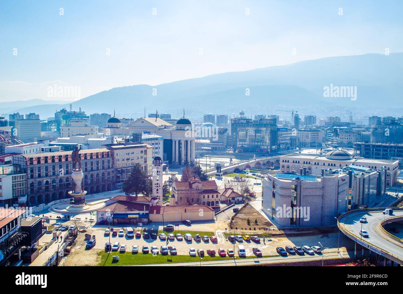 aerial view of macedonian capital skopje taken from the kale fortress ...