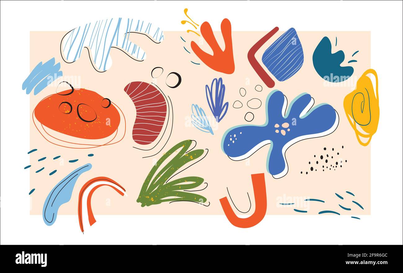 Set trendy geometric forms, textures, strokes, abstract and floral ...