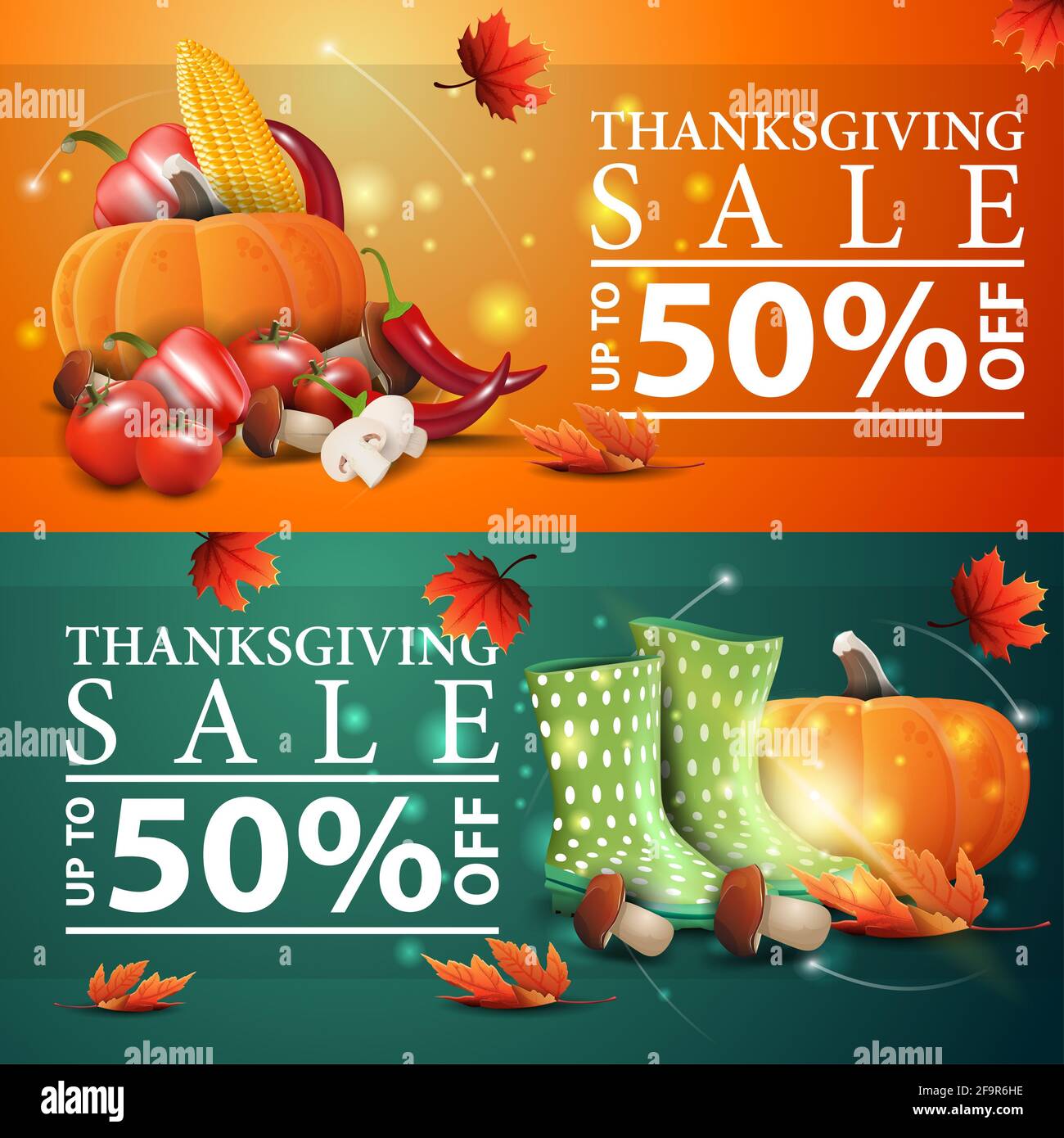 Thanksgiving sale, up to 50 off, two horizontal discount banners ...