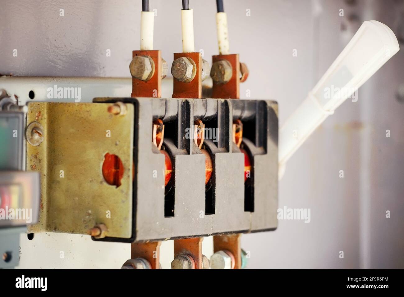The old manual switch of disconnecting the voltage in the transformer ...