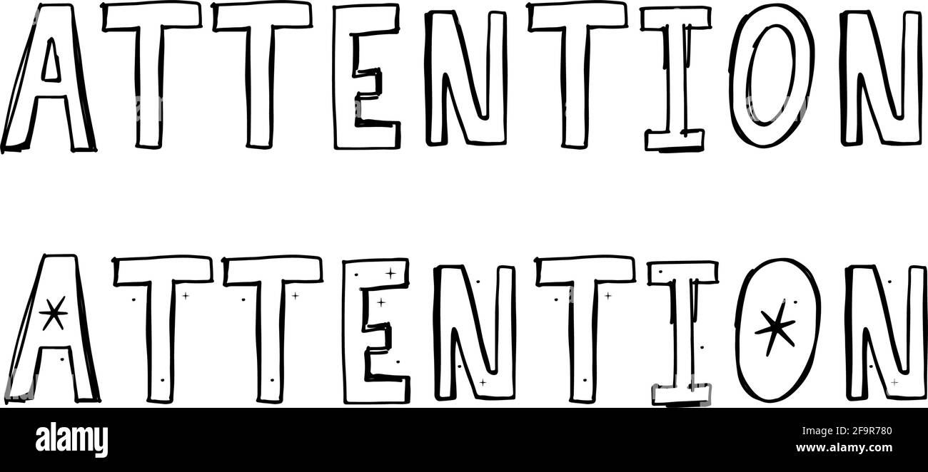 Attention Hand written Typography Black script text lettering and ...