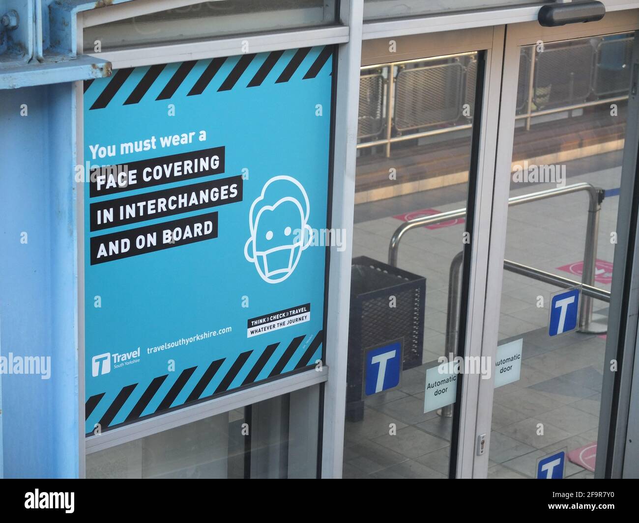 Sign at Sheffield Interchange bus station saying that face coverings ...