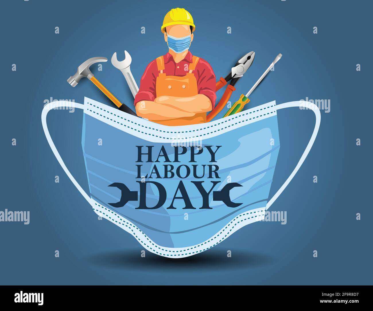 mask with happy labor day lettering. Labor Day On 1 May. coronavirus ...