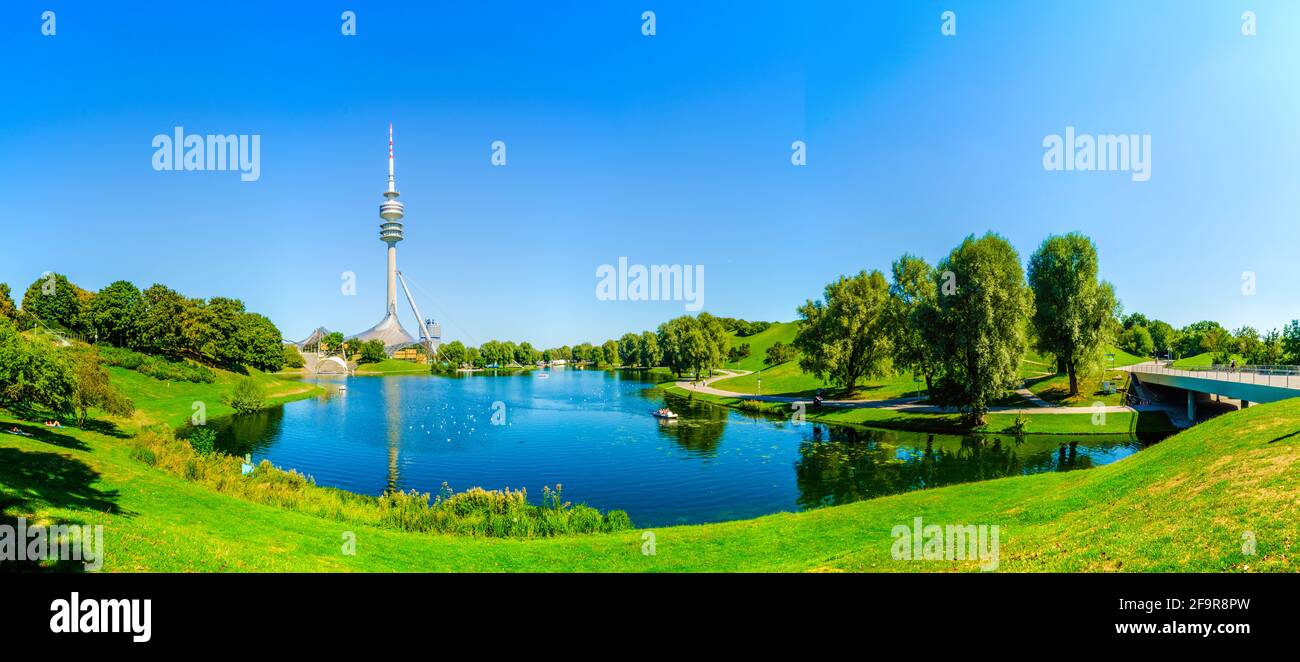 Tower of stadium of the Olympiapark in Munich, Germany, is an Olympic ...