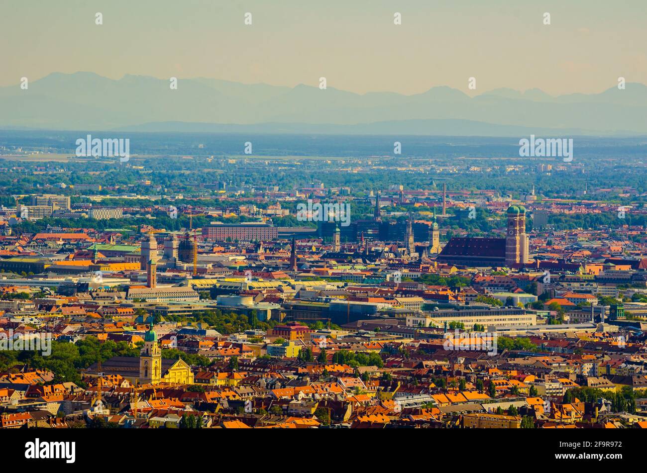 Aerial view of Munich from Olympiaturm (Olympic Tower). Munich, Bavaria ...